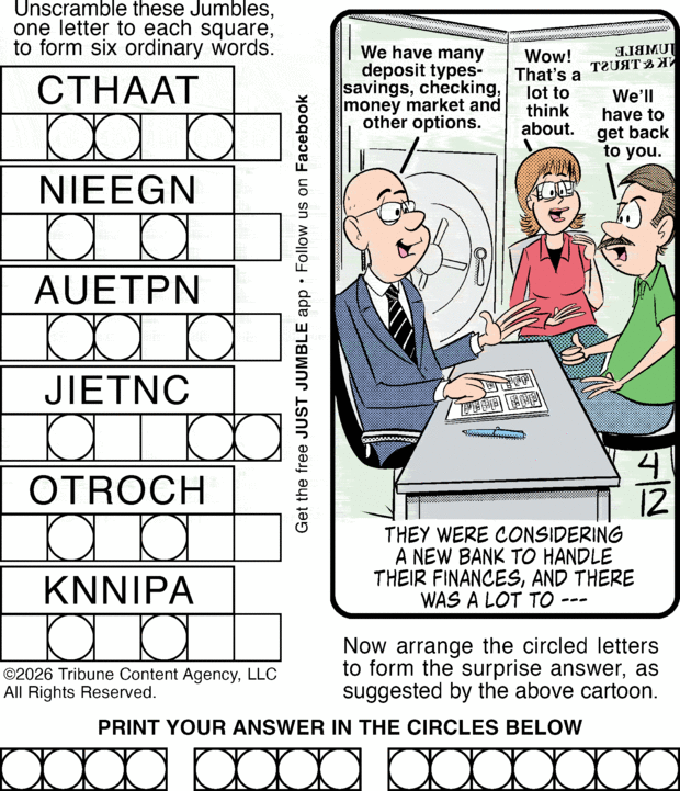 Sunday Jumble 04/12/26 Answers – Jumble Puzzle Answers
